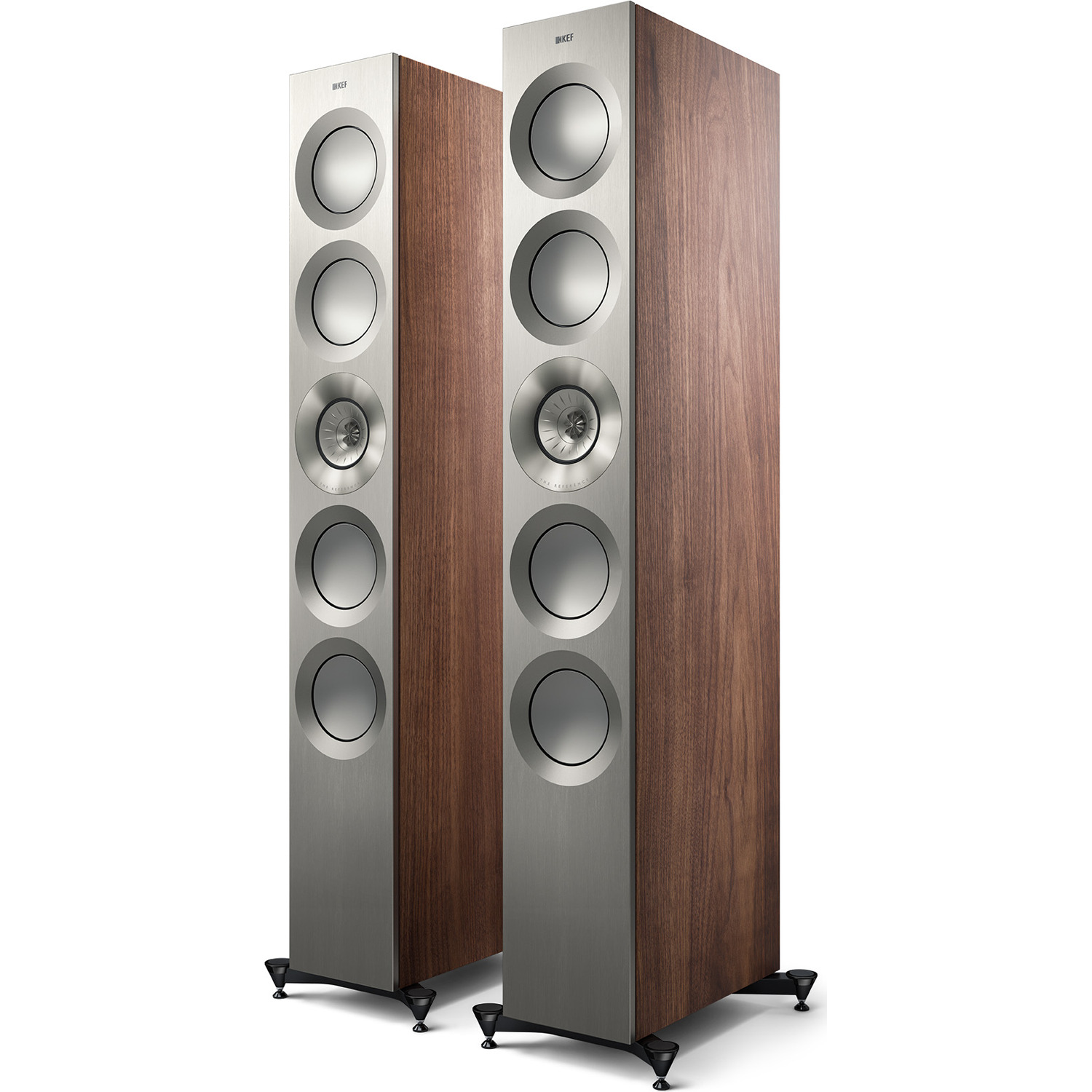 KEF Reference 5 Meta PAIR 5" 3-Way Floor-Standing Speakers Satin Walnut / Silver | Accessories4less